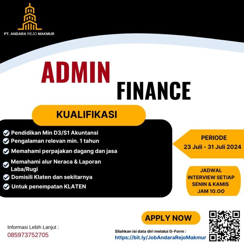 Lowongan Kerja Admin Finance di PT. Andara Rejo Makmur - LokerJogja.ID