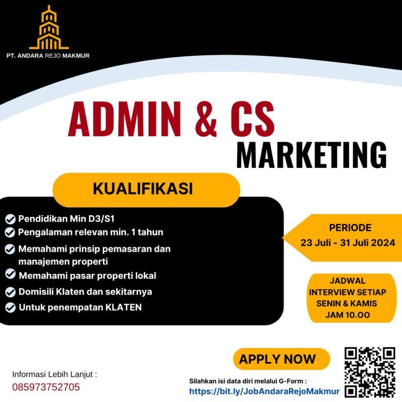 Lowongan Kerja Admin & CS Marketing di PT. Andara Rejo Makmur ...
