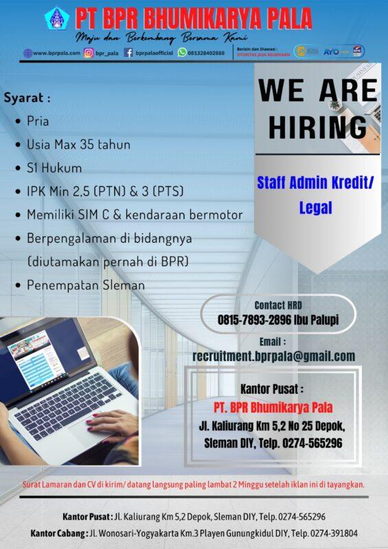 Lowongan Kerja Staff Admin Kredit/Legal di PT. BPR Bhumikarya Pala ...