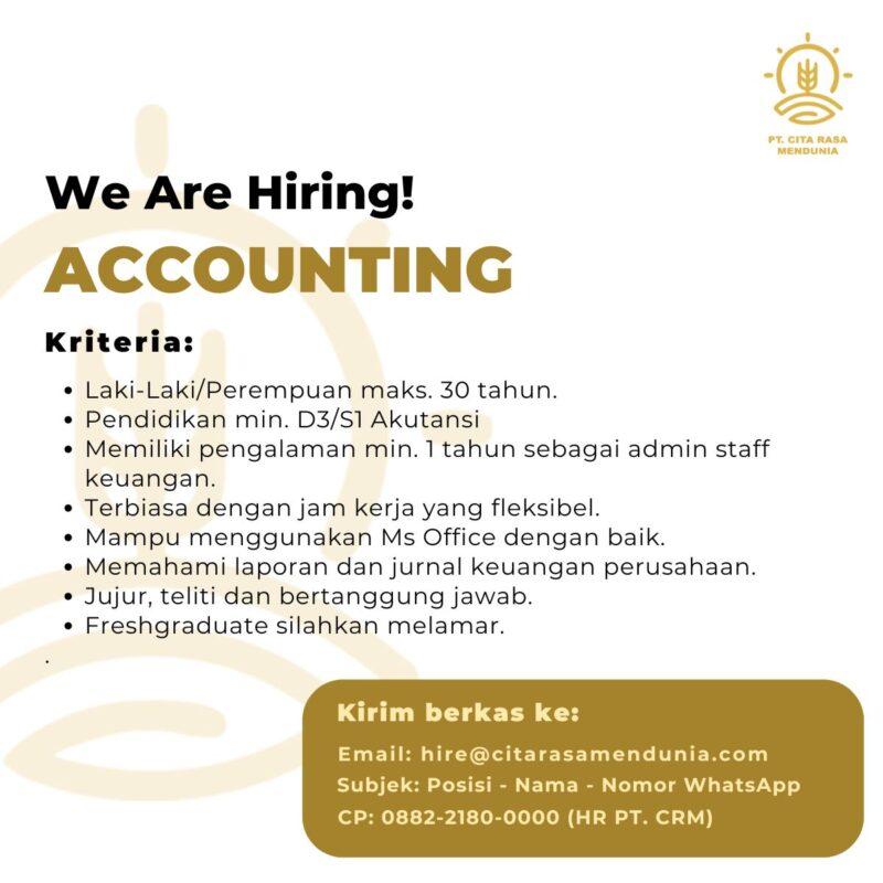Lowongan Kerja Accounting di PT. Cita Rasa Mendunia - LokerJogja.ID