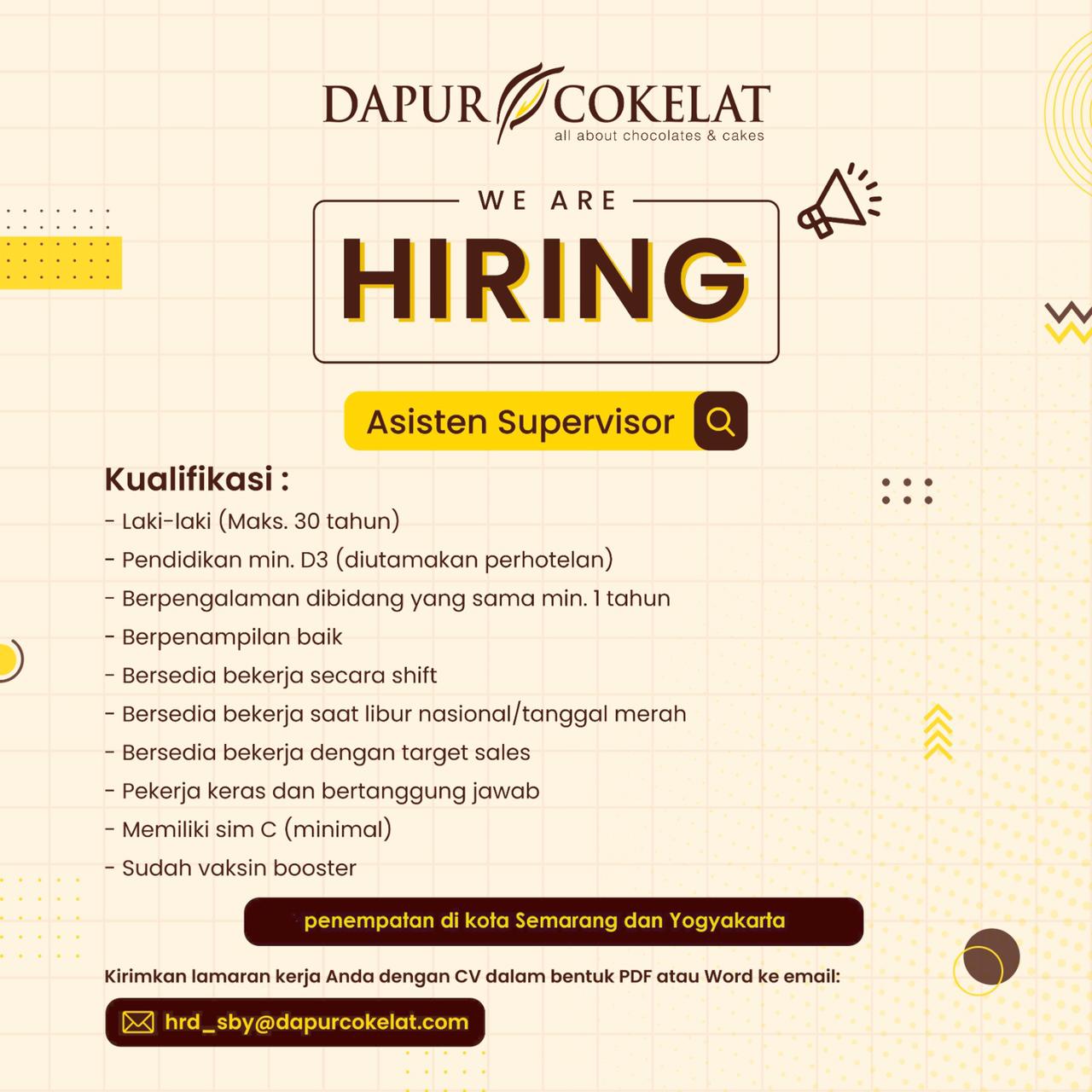 Lowongan Kerja Asisten Supervisor - Staff Outlet di PT. Dapur Cokelat ...