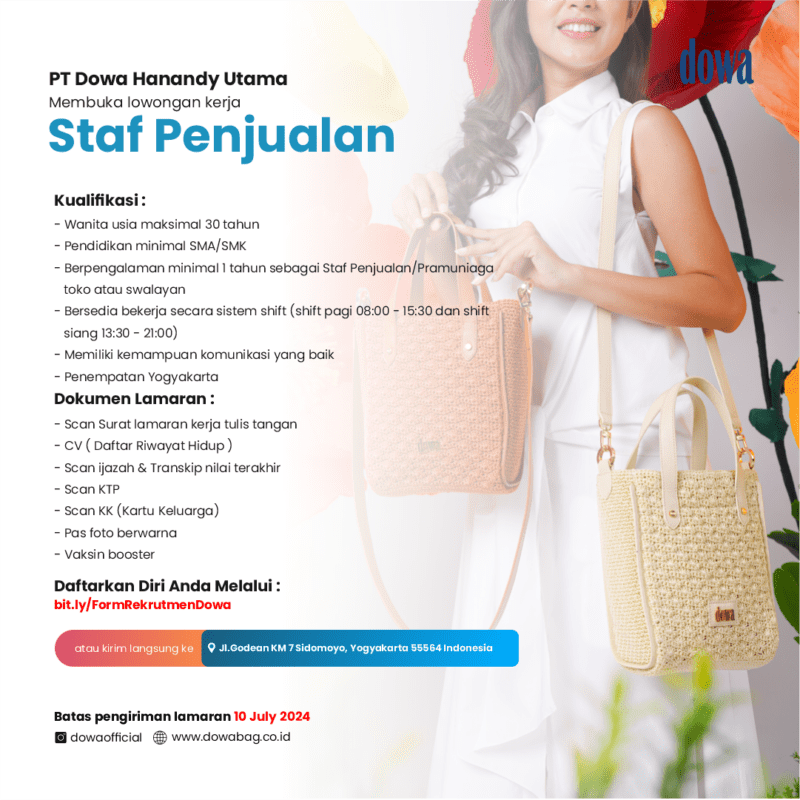 Lowongan Kerja Staff Penjualan di PT. Dowa Hanandy Utama (Dowa Bag ...