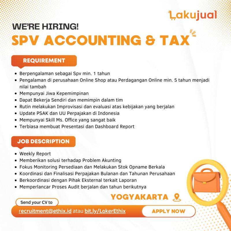 Lowongan Kerja Supervisor Accounting & Tax (Yogyakarta) di PT. Ethix ...