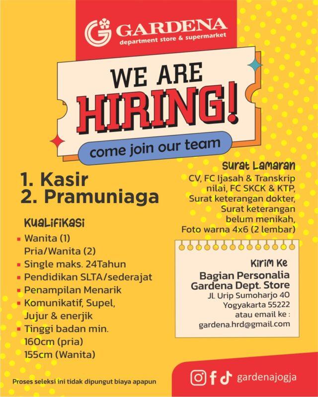 Lowongan Kerja Kasir - Pramuniaga di PT. Gardena Graha - LokerJogja.ID