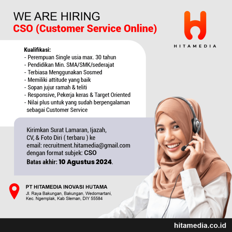 Lowongan Kerja Customer Service Online (CSO) di PT. Hitamedia Inovasi ...