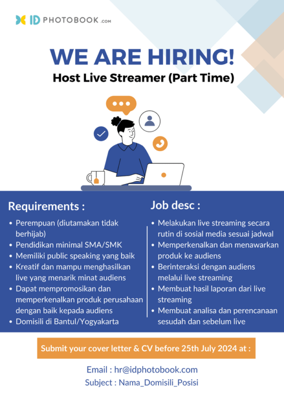 Lowongan Kerja Host Live Streamer (Part Time) di IDPhotobook ...