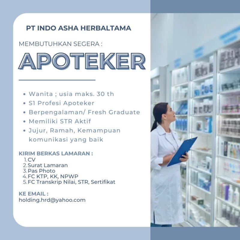 Lowongan Kerja Apoteker di PT. Indo Asha Herbaltama - LokerJogja.ID