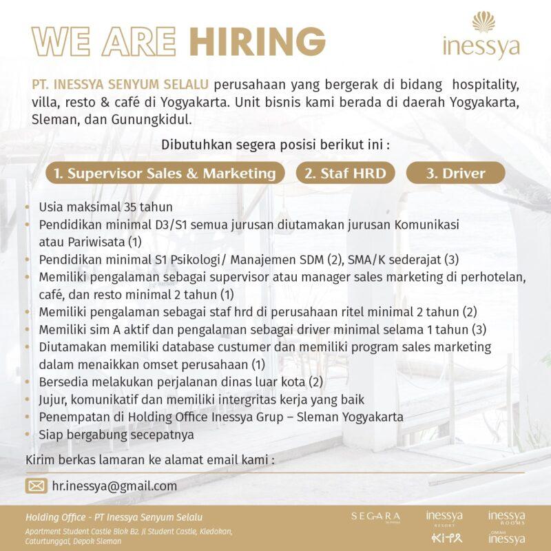 Lowongan Kerja Supervisor Sales & Marketing - Staf HRD - Driver di PT ...