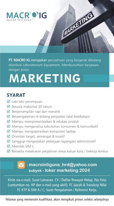 Lowongan Kerja Marketing di PT. MACRO IG - LokerJogja.ID