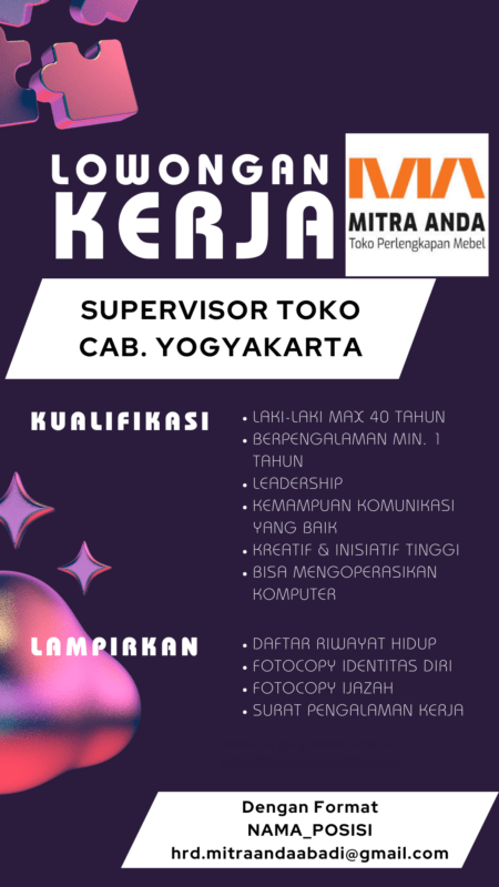 Lowongan Kerja SPV Toko Mitra Anda Cab. Parangtritis - Staff Gudang ...