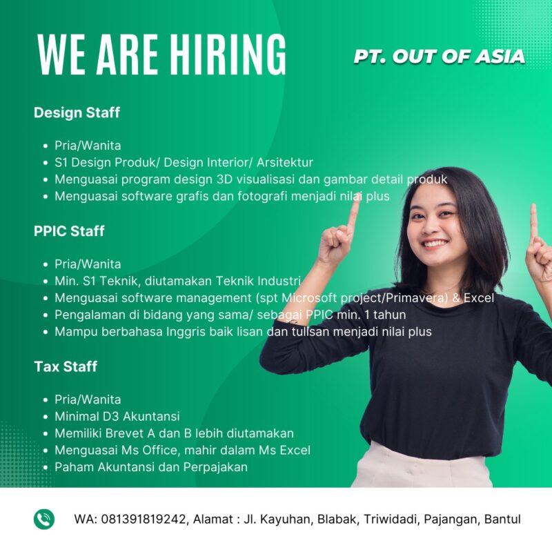 Lowongan Kerja Design Staff - PPIC Staff - Tax Staff - Production Staff di PT. Out Of Asia ...