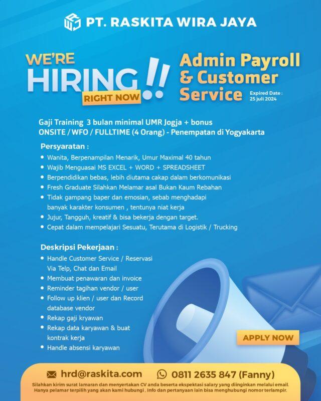 Lowongan Kerja Admin Payroll & Customer Service di PT. Raskita Wira Jaya - LokerJogja.ID