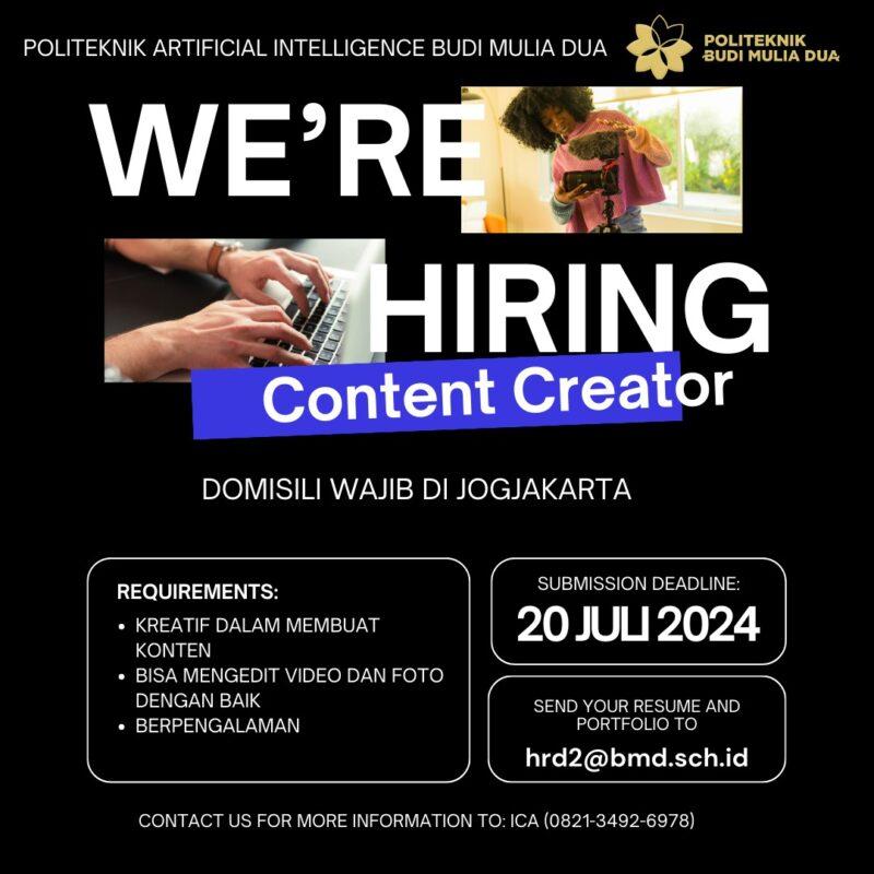 Lowongan Kerja Content Creator di Politeknik Budi Mulia Dua - LokerJogja.ID
