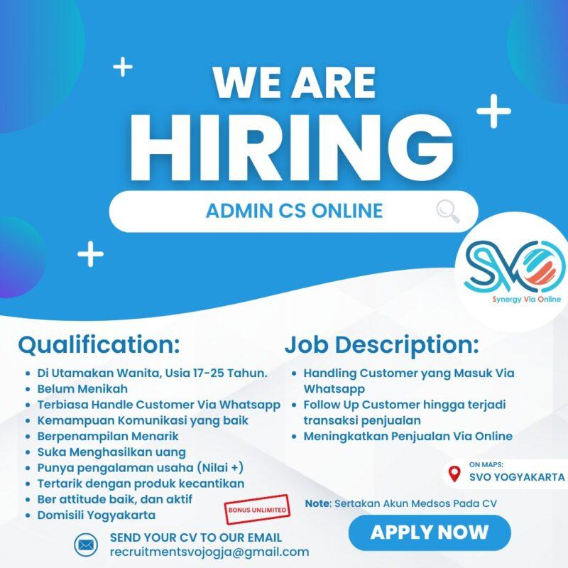 Lowongan Kerja Admin CS Online di SVO Yogyakarta - LokerJogja.ID