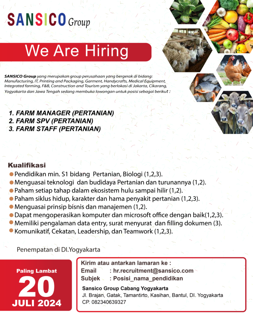 Lowongan Kerja Farm Manager - Farm SPV - Farm Staff - Project Manager ...