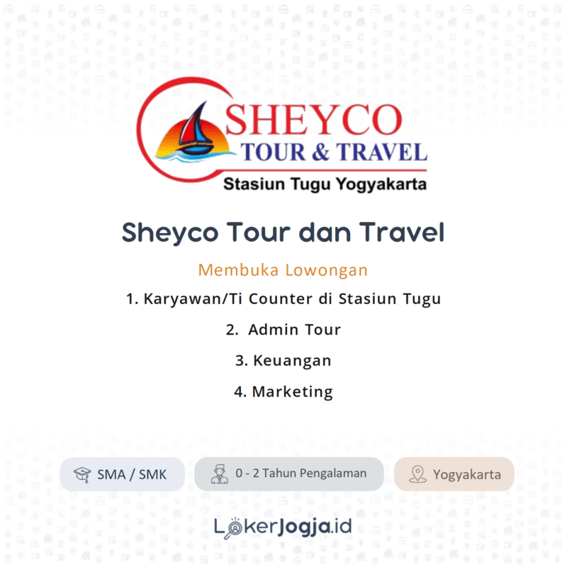 Lowongan Kerja Karyawan/Ti Counter di Stasiun Tugu - Admin Tour - Keuangan - Marketing di Sheyco ...