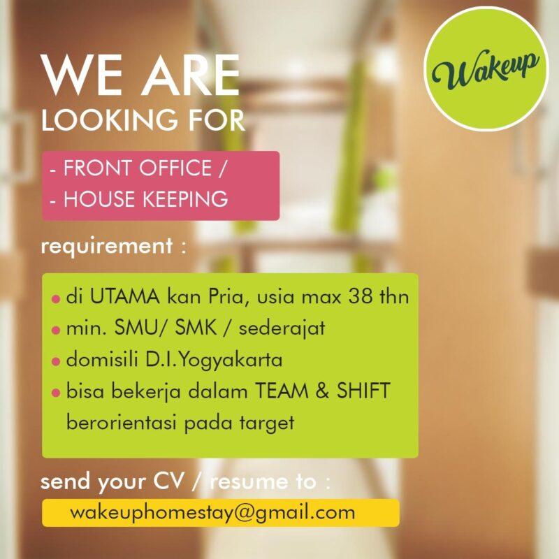 Lowongan Kerja Front Office - Housekeeping di Wakeup Homestay ...