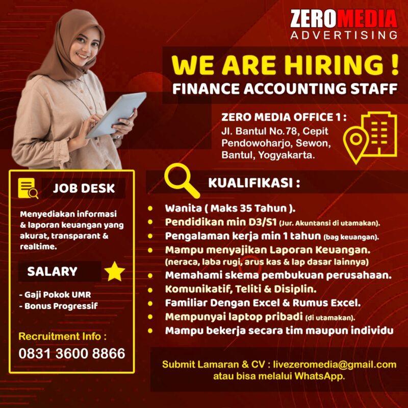 Lowongan Kerja Finance Accounting Staff di Zeromedia Advertising - LokerJogja.ID