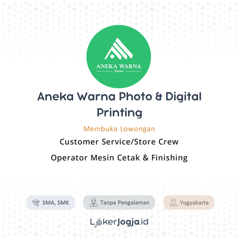 Lowongan Kerja Customer Service/Store Crew - Operator Mesin Cetak & Finishing di Aneka Warna ...