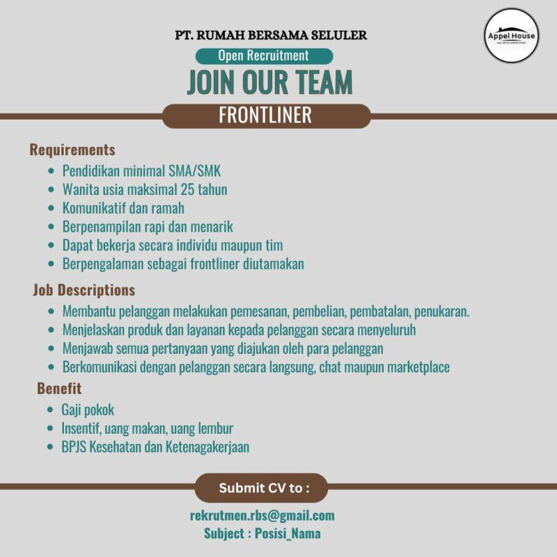 Lowongan Kerja Admin Marketplace - Frontliner - Cashier di Appel House ...