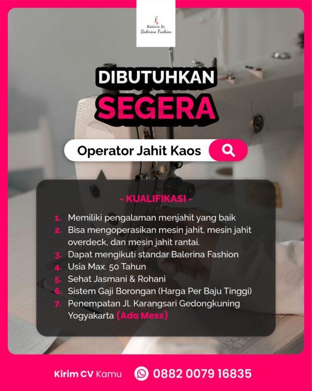 Lowongan Kerja Operator Jahit Kaos di Balerina Fashion - LokerJogja.ID
