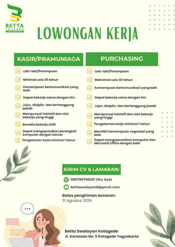 Lowongan Kerja Kasir/Pramuniaga - Purchasing di Betta Swalayan - LokerJogja.ID