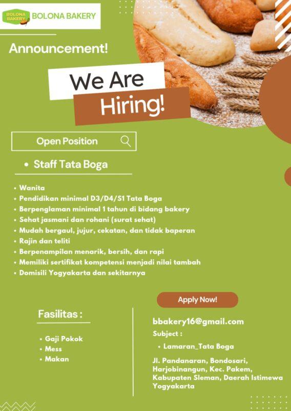 Lowongan Kerja Staff Tata Boga di Bolona Bakery (CV. Shana Sejahtera ...