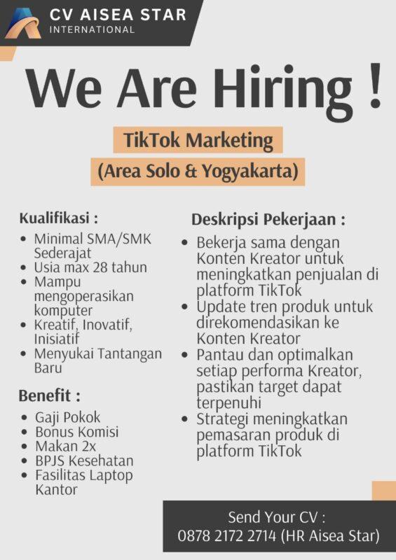 Lowongan Kerja TikTok Marketing di CV. Aisea Star International ...