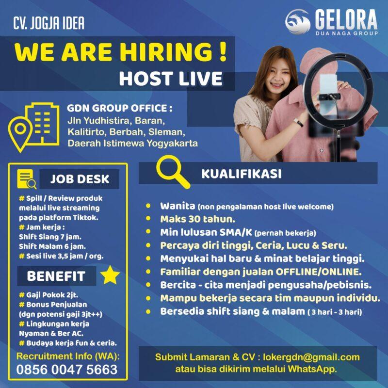 Lowongan Kerja Host Live di CV. Jogja Idea - LokerJogja.ID