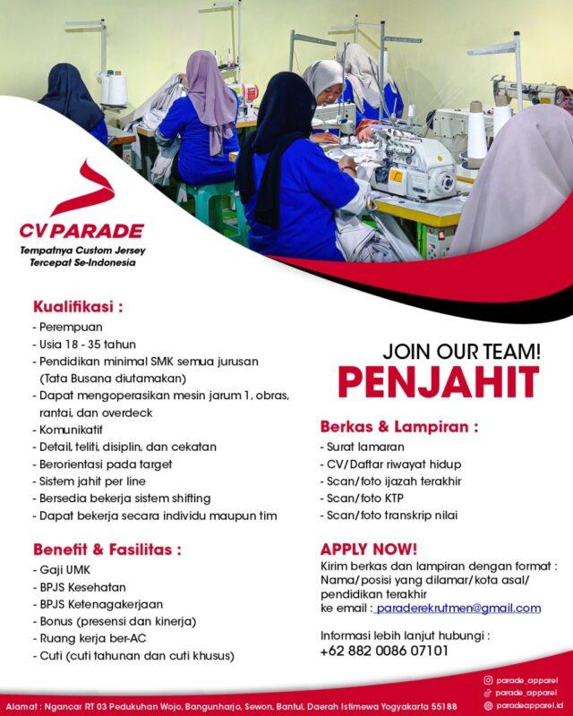Lowongan Kerja Penjahit di CV. Parade - LokerJogja.ID