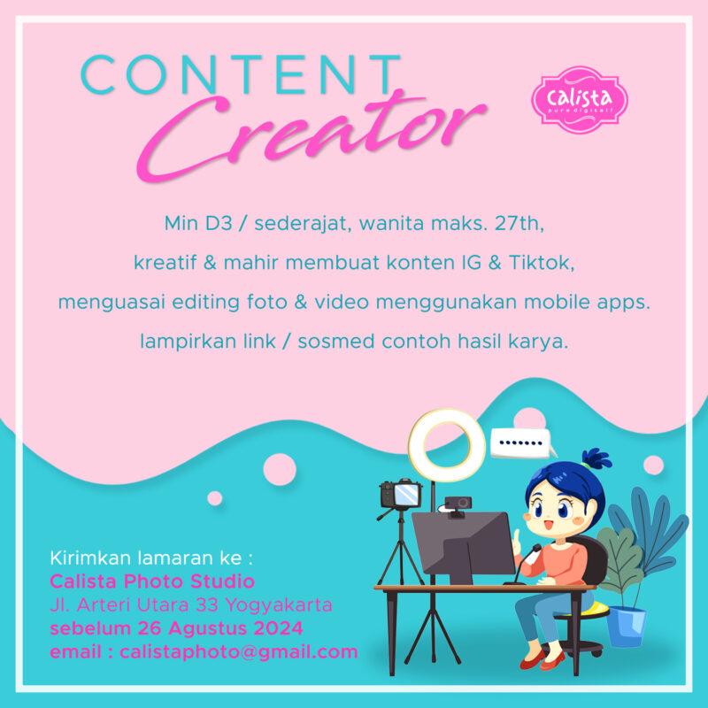 Lowongan Kerja Content Creator di Calista Photo Studio - LokerJogja.ID
