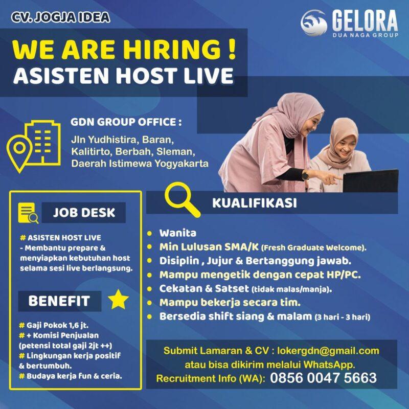 Lowongan Kerja Asisten Host Live di CV. Jogja Idea Gelora Dua Naga - LokerJogja.ID