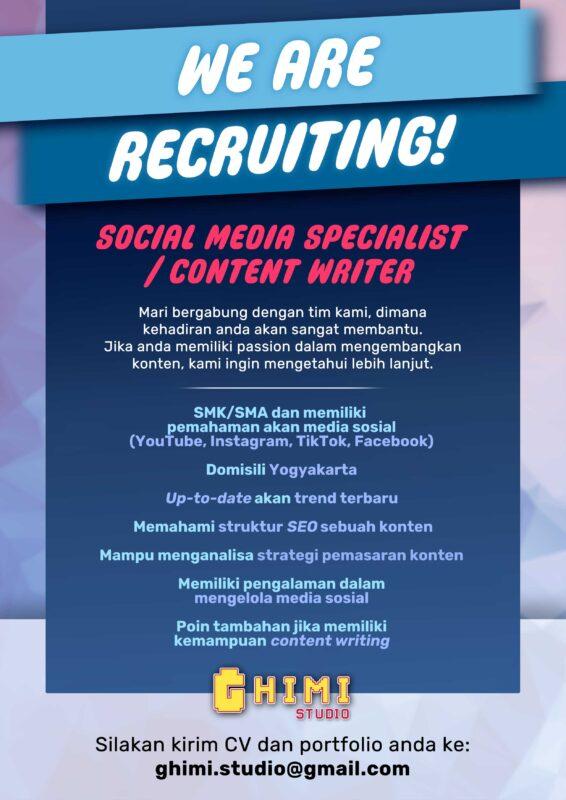 Lowongan Kerja Social Media Specialist/Content Writer di Ghimi Studio - LokerJogja.ID