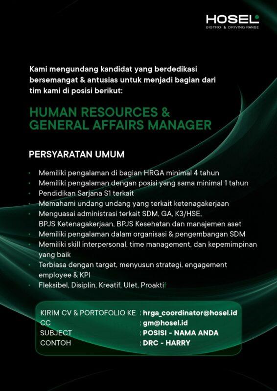 Lowongan Kerja HR & GA Manager - Operational Manager di Hosel ...