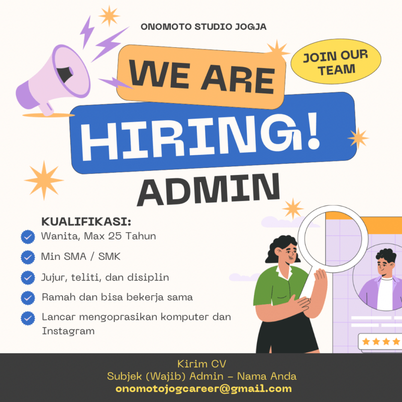 Lowongan Kerja Admin di Onomoto Studio - LokerJogja.ID