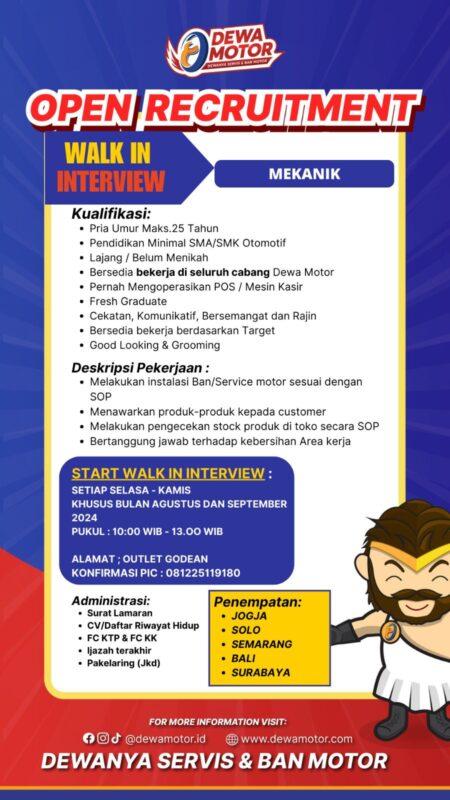 Lowongan Kerja Mekanik di PT. Dewa Motor Indonesia - LokerJogja.ID