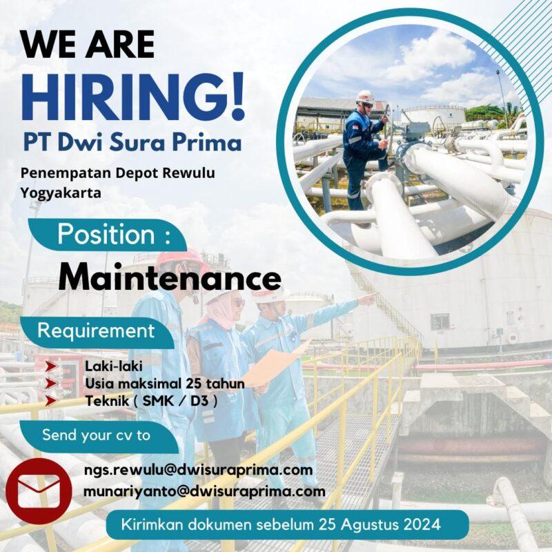 Lowongan Kerja Maintenance di PT. Dwi Sura Prima - LokerJogja.ID