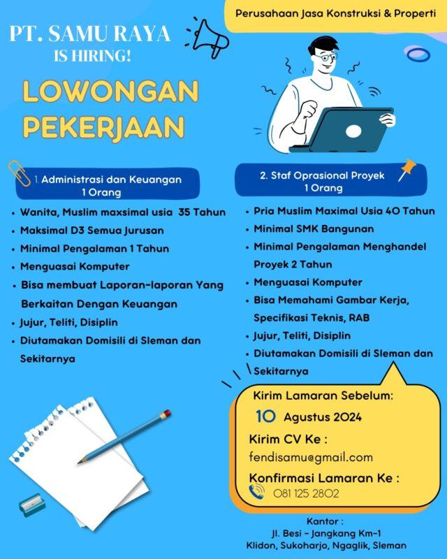 Lowongan Kerja Administrasi Keuangan Staff Operasional Proyek Di Pt
