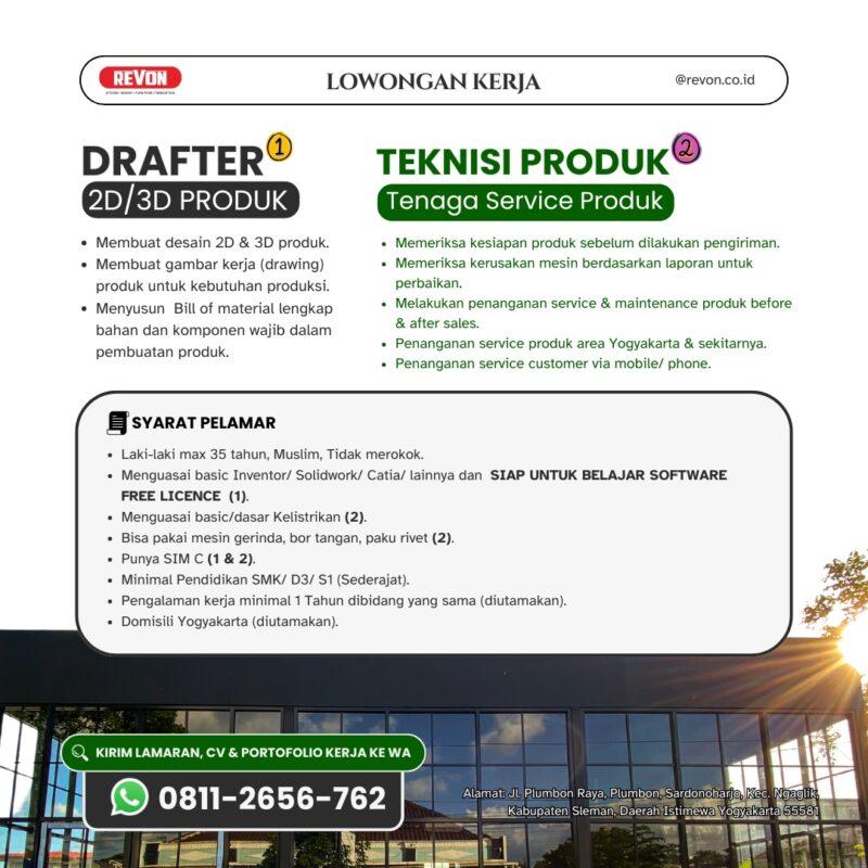 Lowongan Kerja Drafter 2D/3D Produk - Teknisi Produk di Revon Teknologi - LokerJogja.ID
