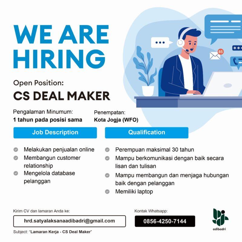 Lowongan Kerja CS Deal Maker di Sangkala Adibadri Perkasa - LokerJogja.ID