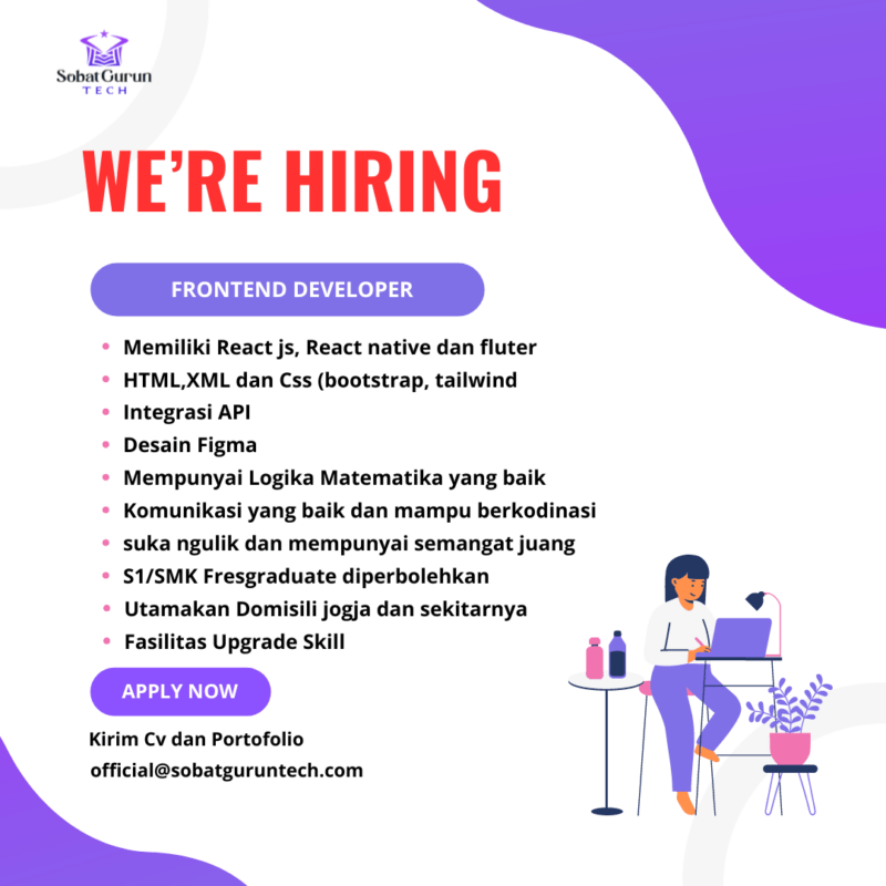 Lowongan Kerja Frontend Developer - Fullstack Developer di Sobat Gurun Tech - LokerJogja.ID