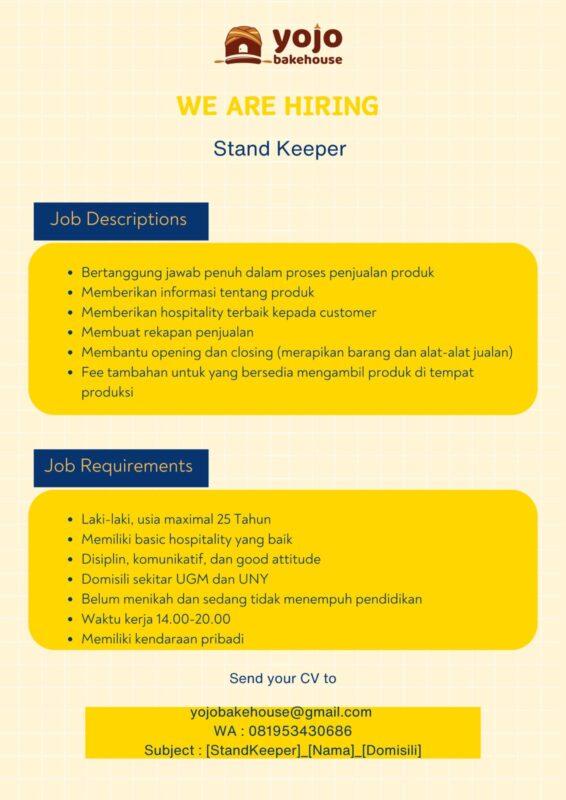 Lowongan Kerja Stand Keeper - Staff Produksi di Yojo Bakehouse - LokerJogja.ID