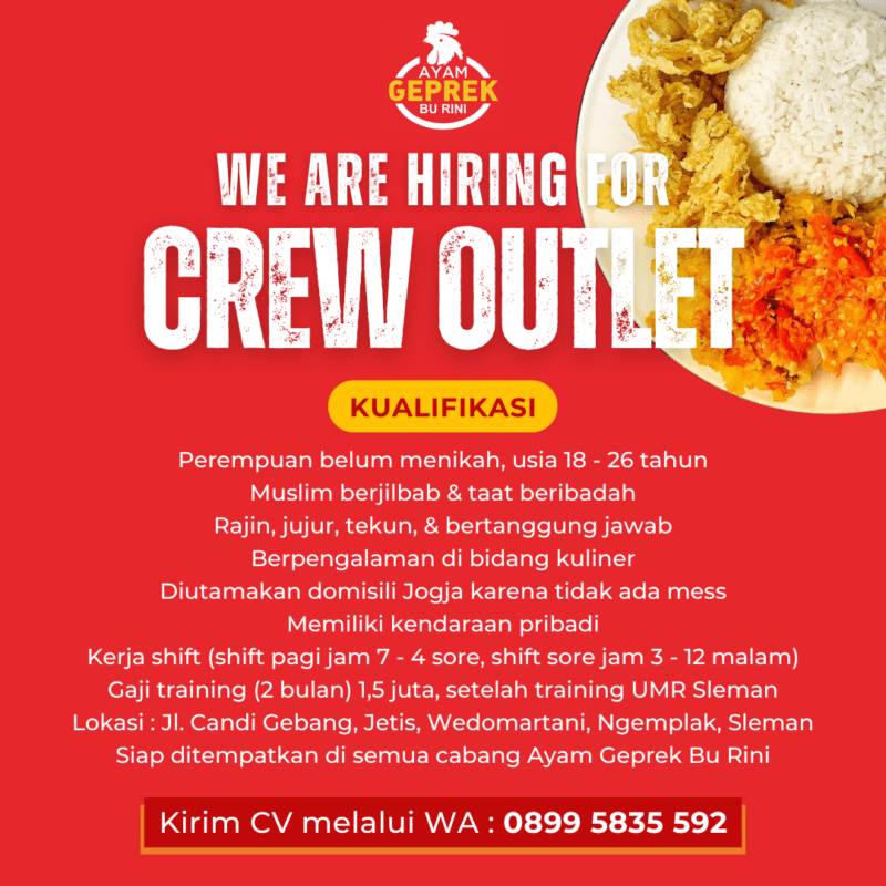 Lowongan Kerja Crew Outlet di Ayam Geprek Bu Rini - LokerJogja.ID