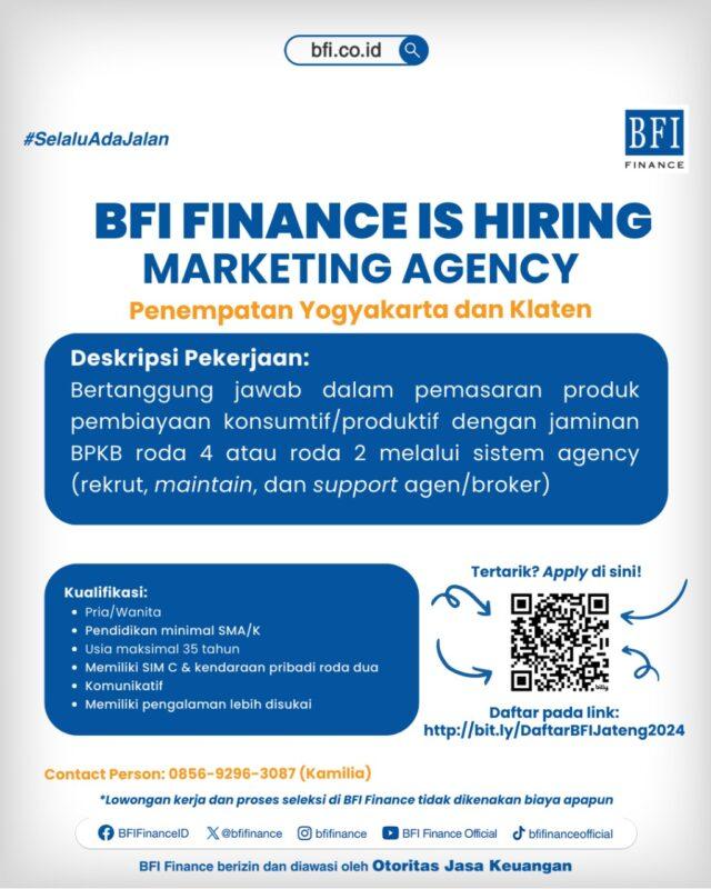 Lowongan Kerja Marketing Agency di PT. BFI Finance Indonesia Tbk - LokerJogja.ID