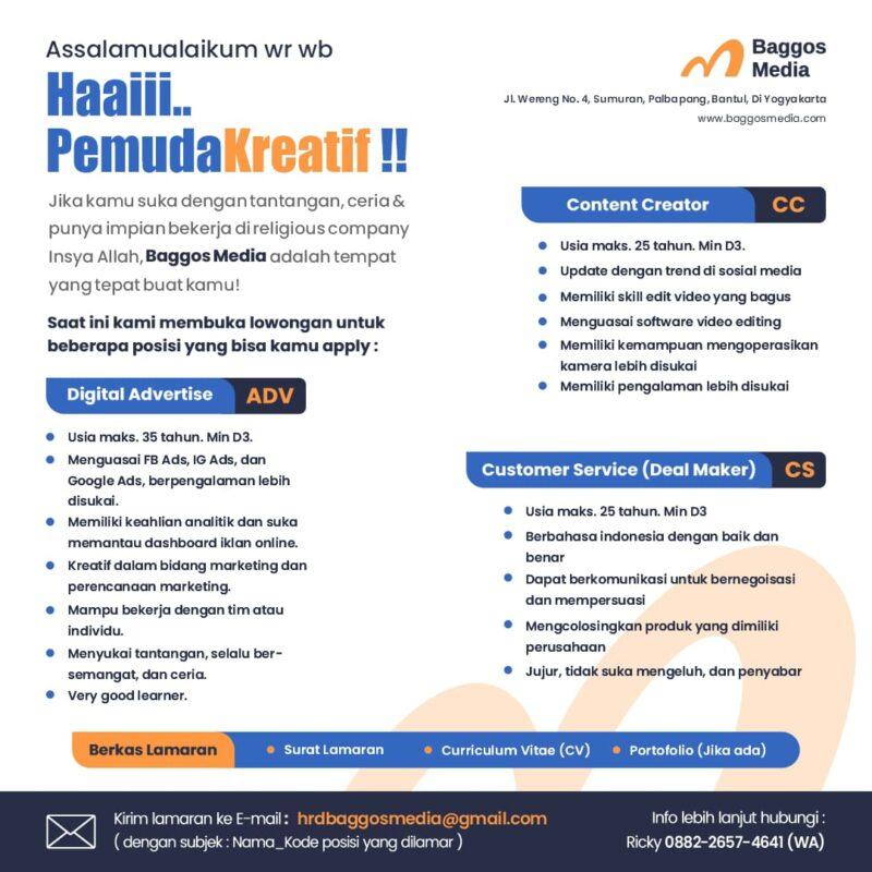 Lowongan Kerja Digital Advertiser - Content Creator - Customer Service (Deal Maker) di Baggos ...