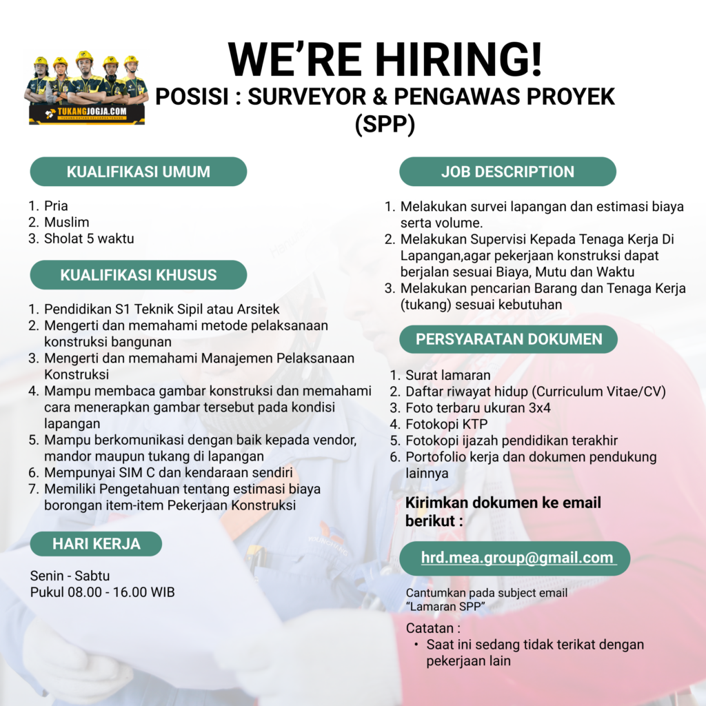Lowongan Kerja Surveyor & Pengawas Proyek (SPP) di CV. Mulia Arkonindo ...