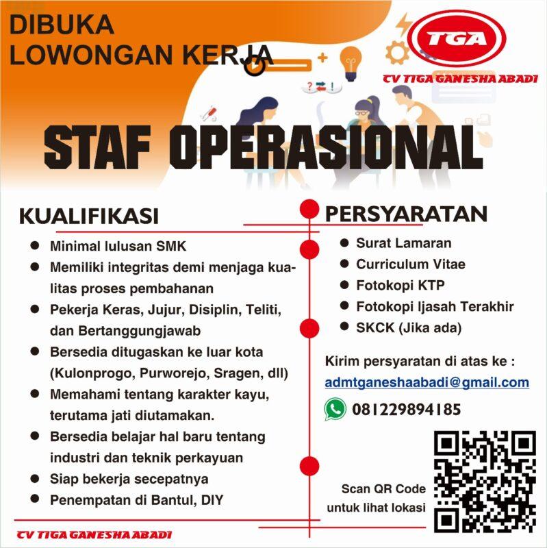 Lowongan Kerja Staff Operasional - Office Boy CV. Tiga Ganesha Abadi - LokerJogja.ID