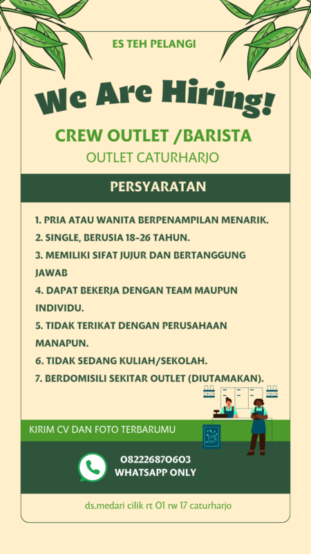 Lowongan Kerja Crew Outlet / Barista di Es Teh Pelangi - LokerJogja.ID