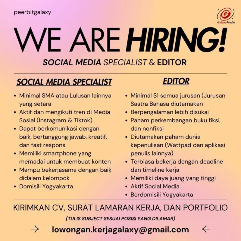 Lowongan Kerja Sosmed Specialist - Editor di Galaxy Media - LokerJogja.ID