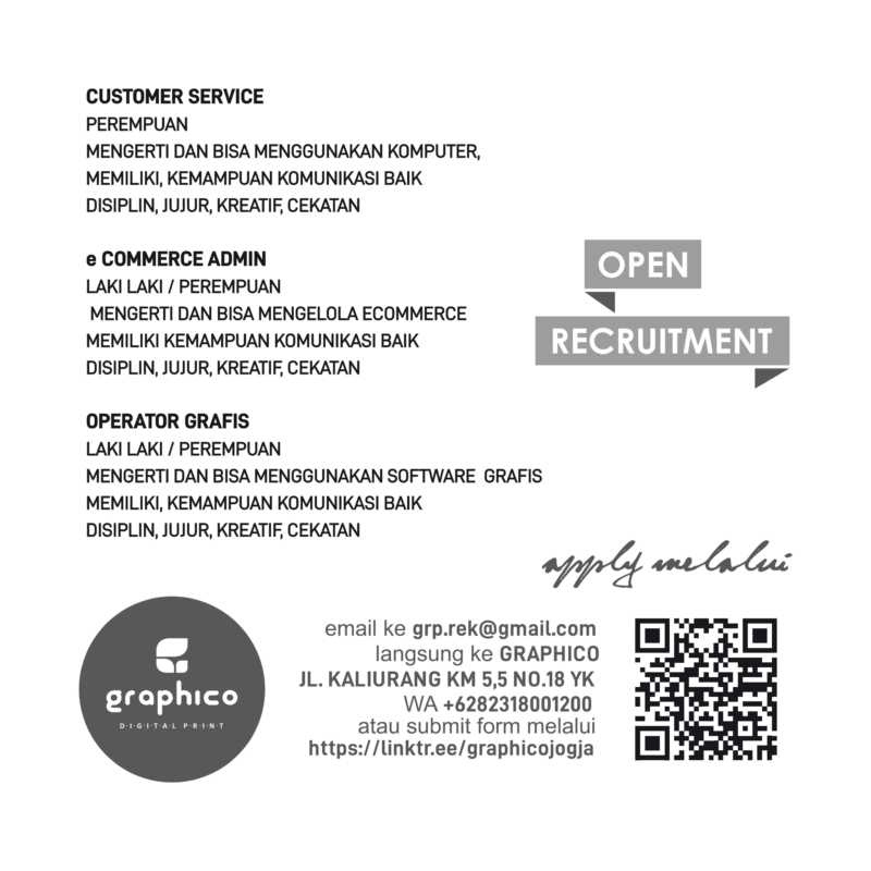 Lowongan Kerja Customer Service - E Commerce Admin - Operator Grafis di Graphico Digital ...